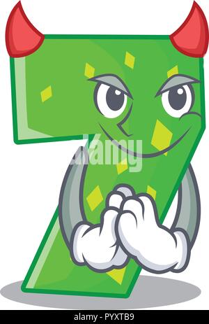 A cartoon illustration of a number seven monster smiling and happy ...