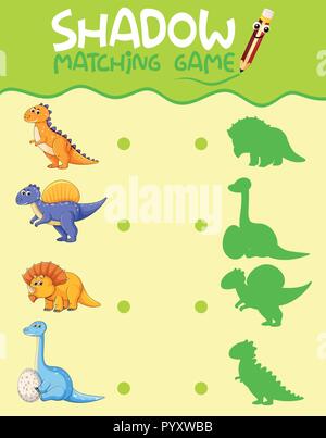 Dinosaur Shadow Matching Game Template illustration Stock Vector Image ...