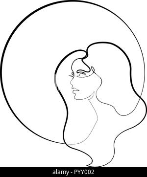 Continuous one different wide line drawing. Abstract portrait of pretty ...