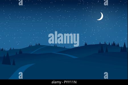 hills at night landscape flat design panorama Stock Vector Image & Art ...