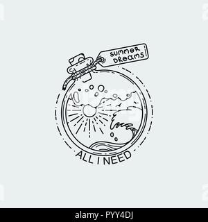 All I need. Vintage illustration of thin line magic bottle with summer ...