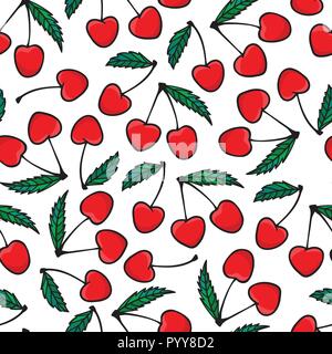 Hand drawing Cherry berry Fashion sketch seamless pattern isolated on ...