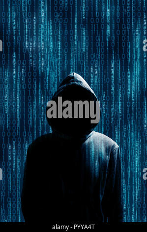 mysterious hooded hacker, ransomware, phishing and DoD attack concept ...