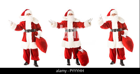 collage of santa claus with sack in various poses isolated on white ...