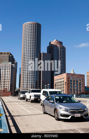 Boston skyline from Seaport boulevard bridge Massachusetts USA Stock ...