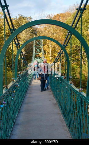 The suspension bridge over the River Tummel in Pitlochry, Perth and ...