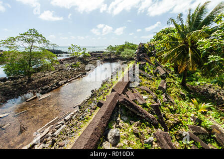 Ancient walls of Nan Madol prehistoric ruined stone city built of ...