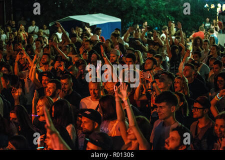 KIEV-11 JULY,2018: Hip hop festival audience partying to favorite ...