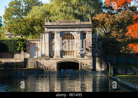 Longleat lake boat house / boathouse; original stone arch for entry to ...
