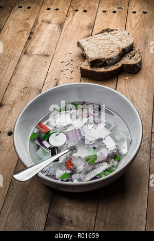 A bowl of soup made up of plastic waste Stock Photo - Alamy