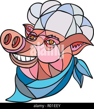Head of a pig in chef hat. Best pork. Template design for label pork ...
