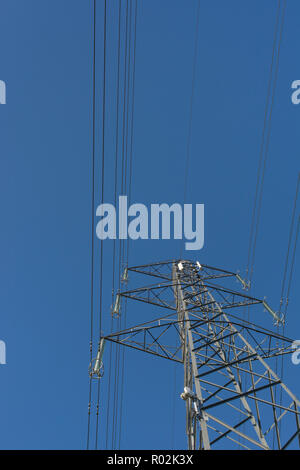 Power line transmission pylons showing Glass insulators. London UK ...