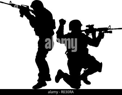Police SWAT team armed fighters vector silhouette Stock Vector Image ...