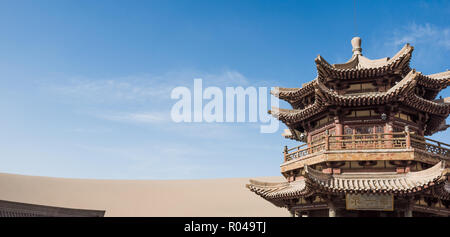 Ancient Chinese wooden pagoda, Crescent Moon Spring, at Dunhuang, Gansu ...