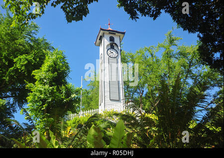 Pre-war Atkinson Clock Tower with green foliage at Kota Kinabalu city ...