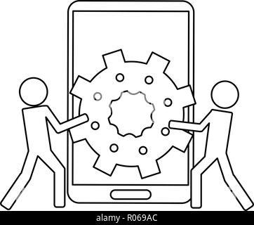 Men pulling gear pictogram vector illustration graphic design Stock ...