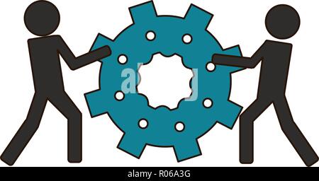 Men pulling gear pictogram vector illustration graphic design Stock ...