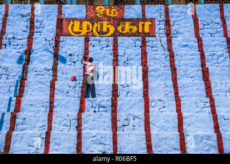 Repainting Sri Subramaniya Swamy Hindu Temple blue, Munnar, Western ...