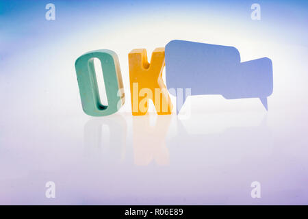 Speech bubble the word OK written with colorful letter blocks Stock ...