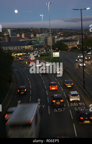 Busy traffic roundabout in Sheffield England. Inner ring road ...