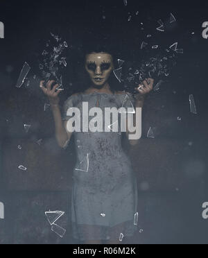 ghost woman in creepy mask as she have to hiding her face,3d ...