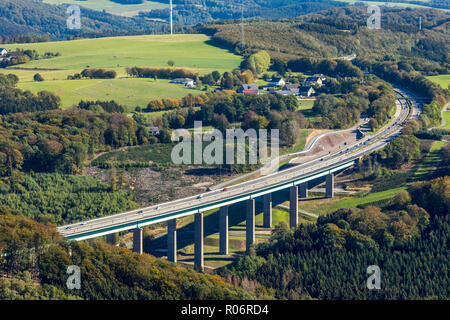 Aerial view, Autobahn A45 forest damage near Lüdenscheid-Süd ...