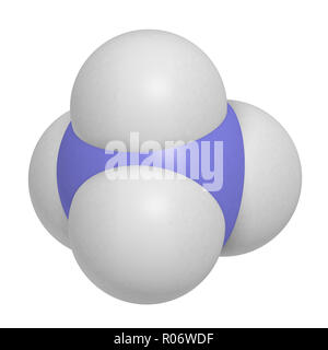 Ammonium cation. Protonated form of ammonia. 3D rendering. Atoms are ...