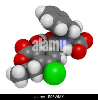 Ochratoxin A mycotoxin molecule. 3D rendering. Atoms are represented as ...