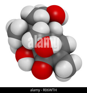 Vomitoxin (deoxynivalenol, DON) mycotoxin molecule. 3D rendering. Atoms ...