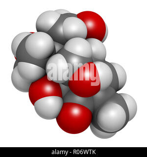 Vomitoxin (deoxynivalenol, DON) mycotoxin molecule. 3D rendering. Atoms ...