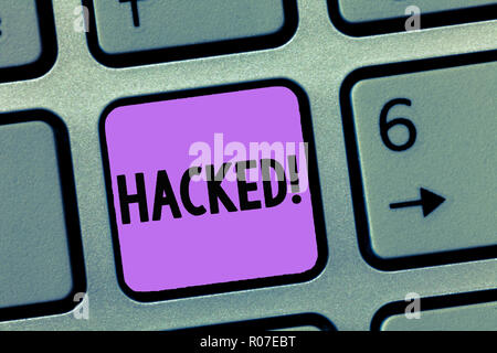 Conceptual hand writing showing Hacked. Business photo showcasing Gain ...