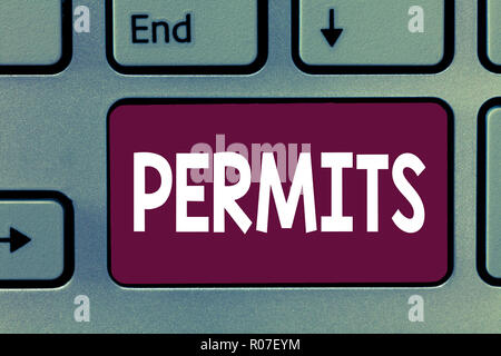 Writing note showing Permits. Business photo showcasing Officially ...