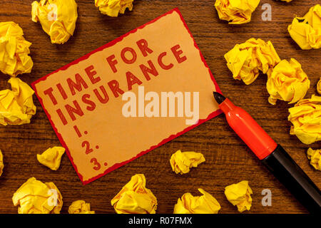 Handwriting text writing Time For Insurance. Concept meaning receives ...