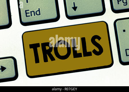 Writing note showing Trolls. Business photo showcasing Internet slang ...