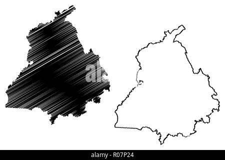Simple outline map of Punjab is a state of India. Stylized minimal line ...