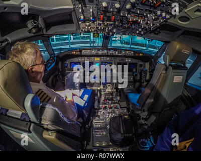 Cabin of the pilot of the passenger plane inside Stock Photo - Alamy