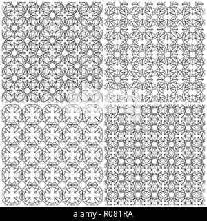 Four abstract seamless grids with interlacing black lines on the white ...