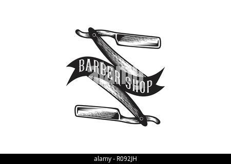 hand drawn razor blade, barber logo Designs Inspiration Isolated on ...