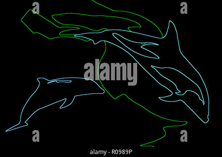 A neon outline background featuring dolphins in blue Stock Photo - Alamy