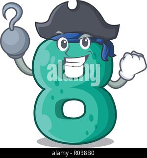 Cartoon funny number 7 pirate or corsair character in captain bandana ...