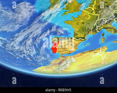 Portugal on realistic model of planet Earth with country borders and ...