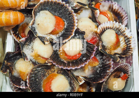 Fish stall in market Mallorca people shopping Palma de Mallorca, Santa ...