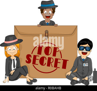 Illustration of a Secret Agent Kid Boy During a Mission Hanging By a ...