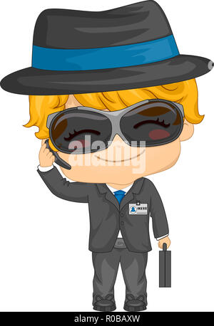 Illustration of a Secret Agent Kid Boy During a Mission Hanging By a ...