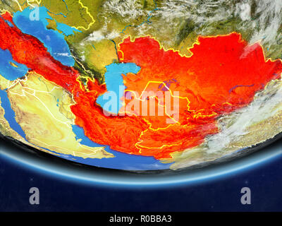 ECO member states on 3D Earth with visible countries and blue oceans ...