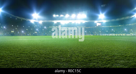 Football stadium, shiny lights, view from field. Soccer concept Stock ...