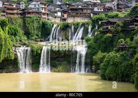 The Wangcun Waterfall at Furong Ancient Town, Hunan, China Stock Photo ...