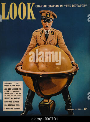 CHARLIE CHAPLIN as Adenoid Hynkel Dictator of Tomania making speech and ...