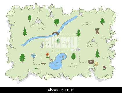 Island mountains and volcano sketch, vector treasure map landscape ...