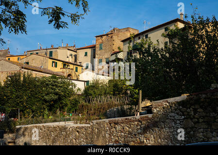 Roofs, towers and hills around the medieval town of Guardistallo in ...